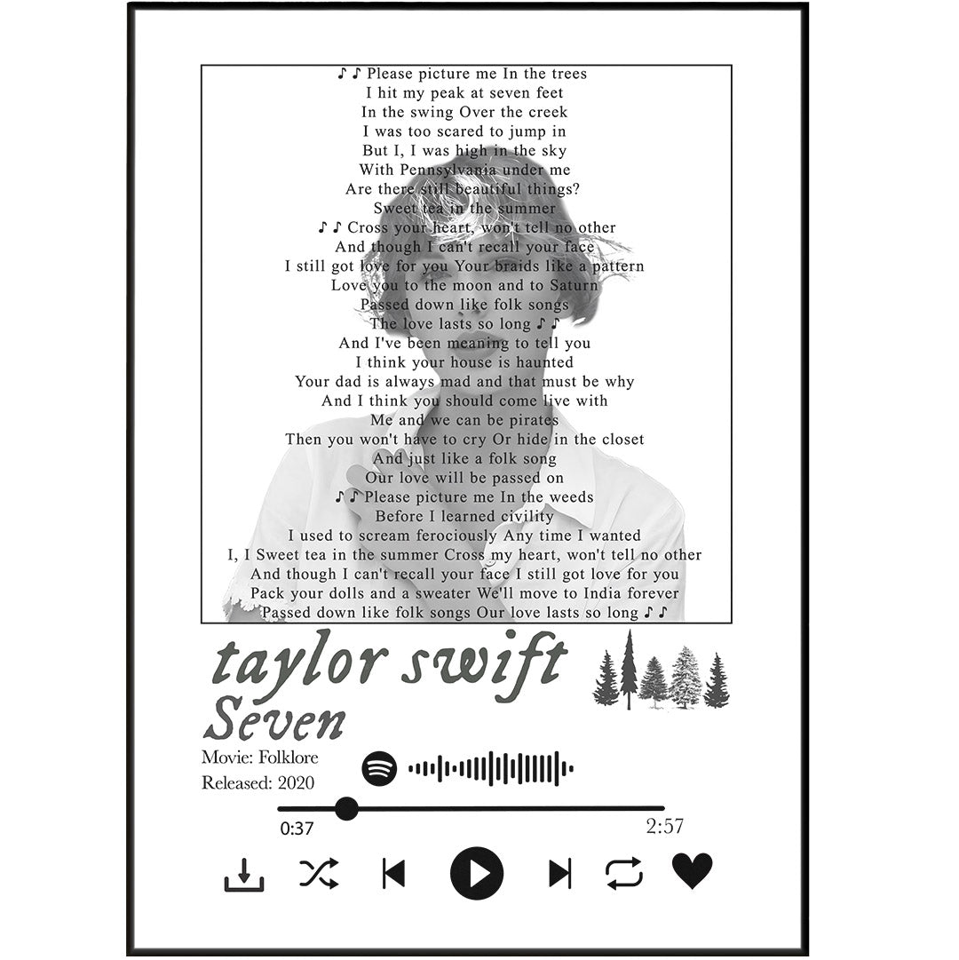 Taylor Swift - Seven Lyrics | Personalised Song Lyrics Print – 98types