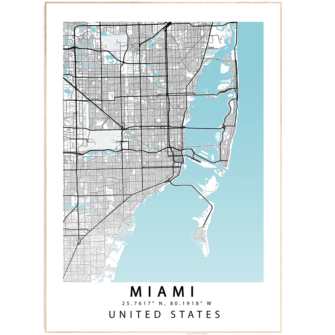 Miami City Street Map Florida Poster – 98types