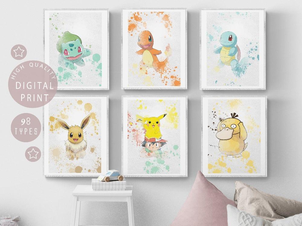 Pokemon Poster 6 Set Printable Watercolour Print – 98types